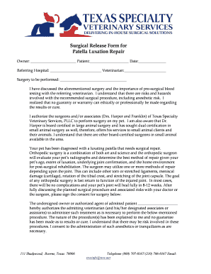 Fillable Online tsvs Surgical Release Form for Patella Luxation Repair ...
