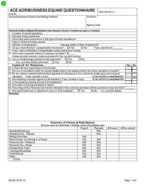 Fillable Online ACE AGRIBUSINESS EQUINE QUESTIONNAIRE Fax Email Print ...