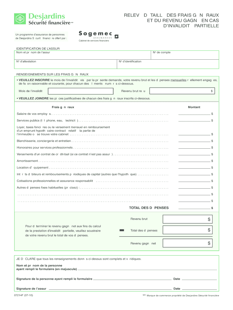 Remplissable En Ligne RELEV DTAILL DES FRAIS GNRAUX ET DU REVENU GAGN EN Fax Email Imprimer ...