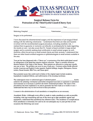 Fillable Online tsvs Surgical Release Form for Protrusion of the Third - tsvs Fax Email Print ...