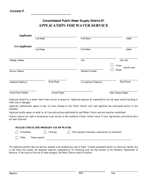 Fillable Online Consolidated Public Water Supply District 1 APPLICATION ...