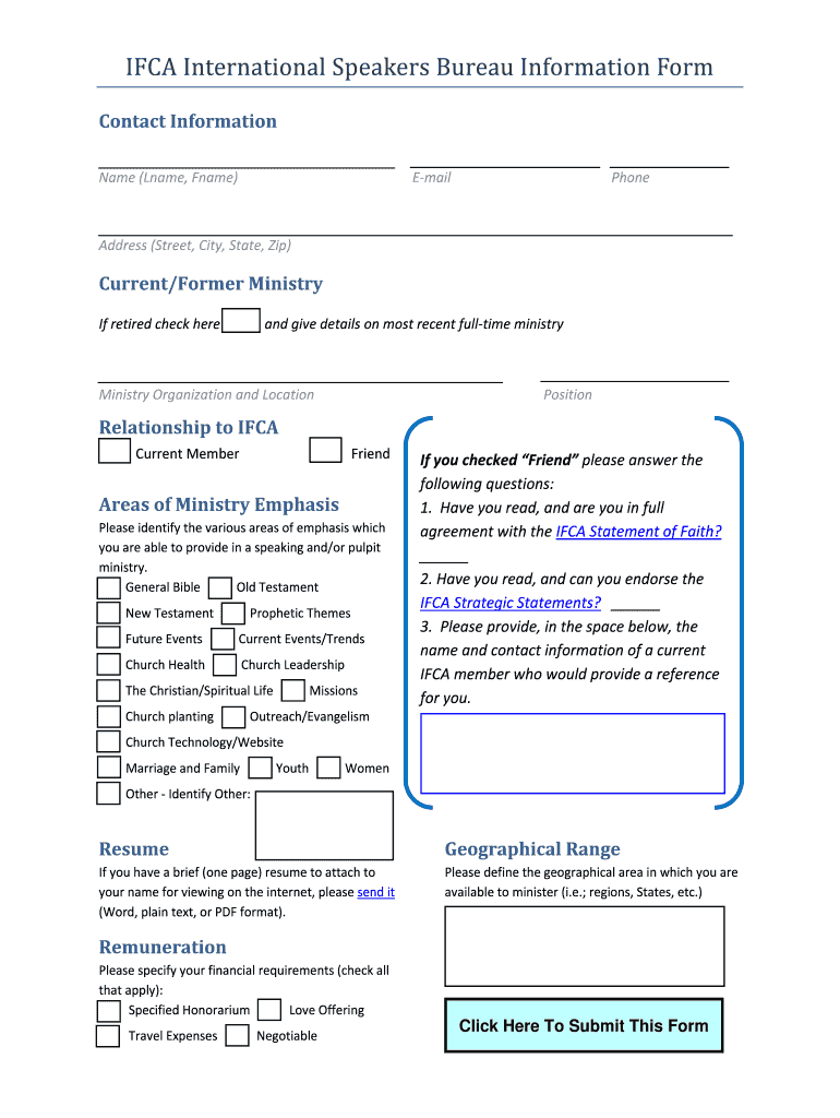 Fillable Online ifca IFCA International Speakers Bureau Information ...