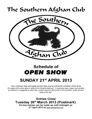 Fillable Online The Southern Afghan Club OPEN SHOW - Zooza Fax Email ...