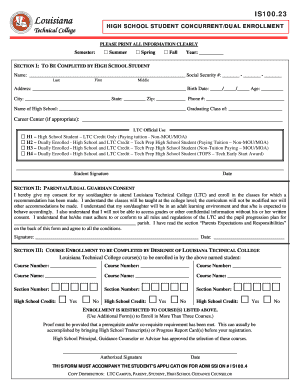 Fillable Online High School Student Concurrent/Dual Enrollment ...