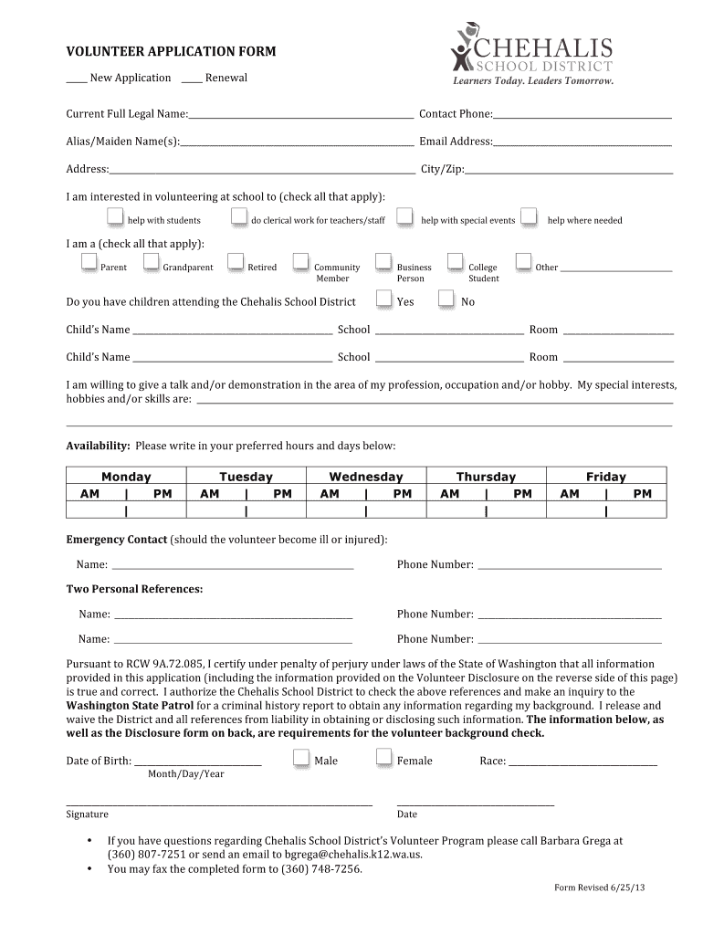 Fillable Online Volunteer Application Form Fax Email Print - pdfFiller