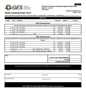 Fillable Online Booth Cleaning Order Form - National Franchise ...