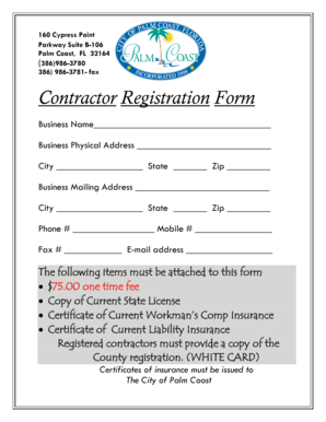 Fillable Online Contractor Registration Form - City of Palm Coast Fax ...