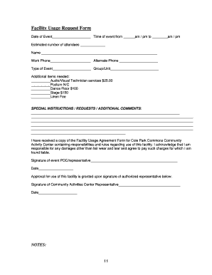 Fillable Online Facility Usage Request Form - Fort Campbell MWR Fax ...