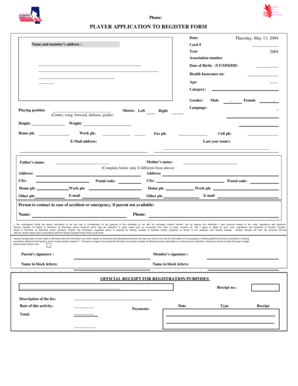 Fillable Online PLAYER APPLICATION TO REGISTER FORM - RAMP Interactive ...