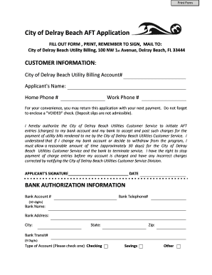 Fillable Online City of Delray Beach AFT Application Fax Email Print ...