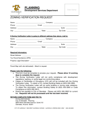 Fillable Online Zoning Verification Form - City of Glendale Fax Email ...