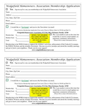 Fillable Online Wedgefield Homeowners Association Membership ...
