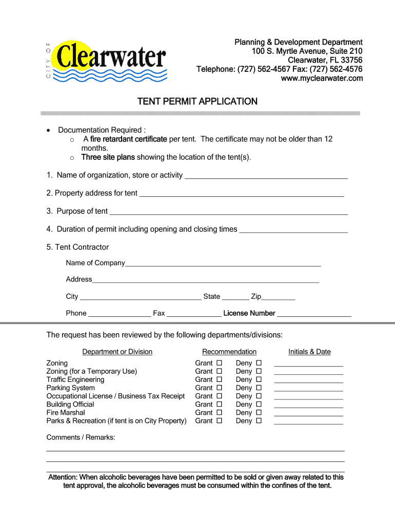 Fillable Online Tent Permit Application Fax Email Print - pdfFiller