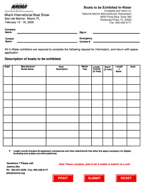 Fillable Online Exhibitor Boat Information Form (In Water) - Miami ...