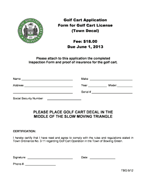 Fillable Online Golf Cart Application Form - Bowling Green, Virginia ...