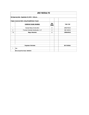 Fillable Online Bid Opening Form - Concrete Ditch Lining Rehabilitation ...