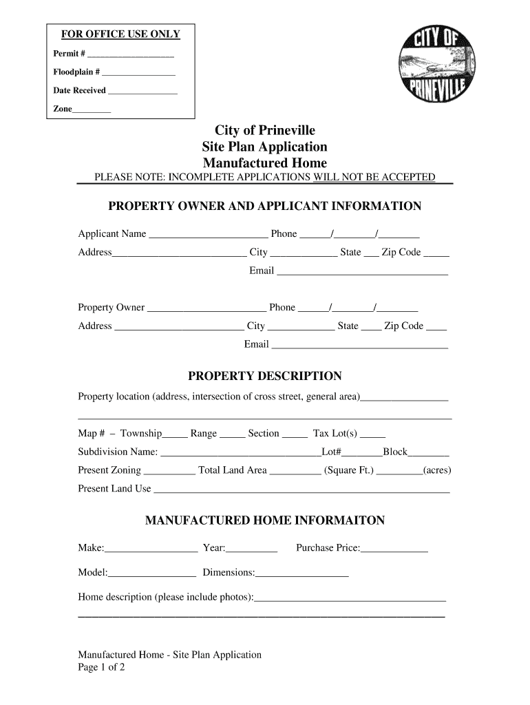 Fillable Online Manufactured Home Site Plan Application Fax Email Print ...
