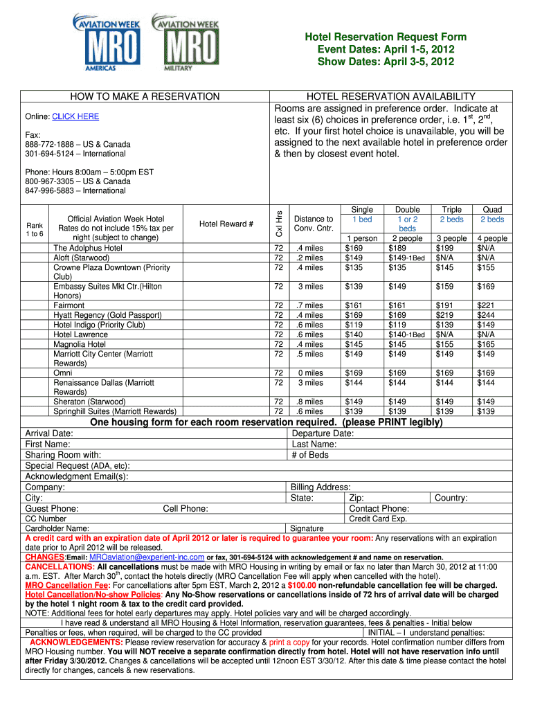 Fillable Online Hotel Reservation Request Form Fax Email Print - pdfFiller