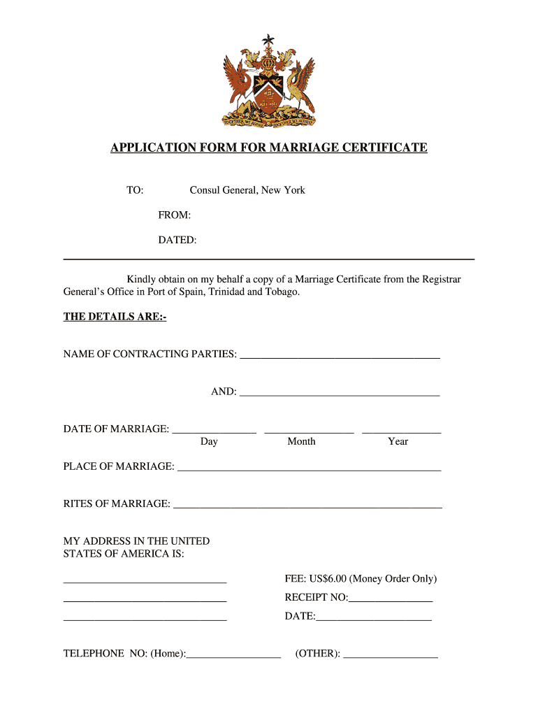 Fillable Online Application form for marriage certificate - The ...
