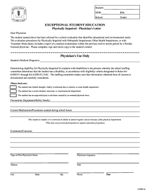 Fillable Online Physician's Use Only EXCEPTIONAL STUDENT EDUCATION Fax ...