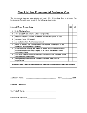 Fillable Online Checklist for Commercial Business Visa - Visa Drop Box ...