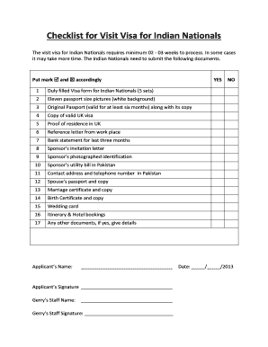 Fillable Online Checklist for Visit Visa for Indian Nationals - Gerry's ...