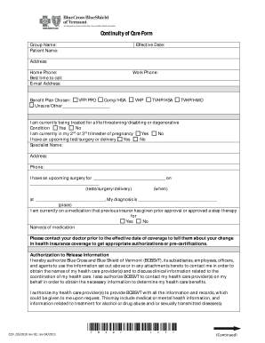Fillable Online Continuity of Care - Blue Cross Blue Shield Fax Email ...