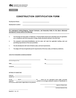 Fillable Online Construction Certification Form - Mississippi Home ...