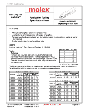 Fillable Online RHT 1994 Hand Crimp Tool Hand Crimp Tool Insulkrimp Application Tooling ...