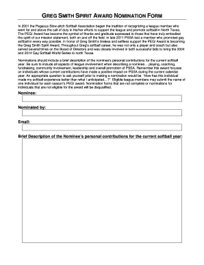Fillable Online GREG SMITH SPIRIT AWARD NOMINATION FORM Fax Email Print ...