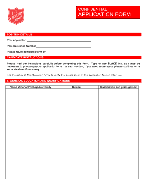 Fillable Online Application Form - Salvation Army Fax Email Print ...