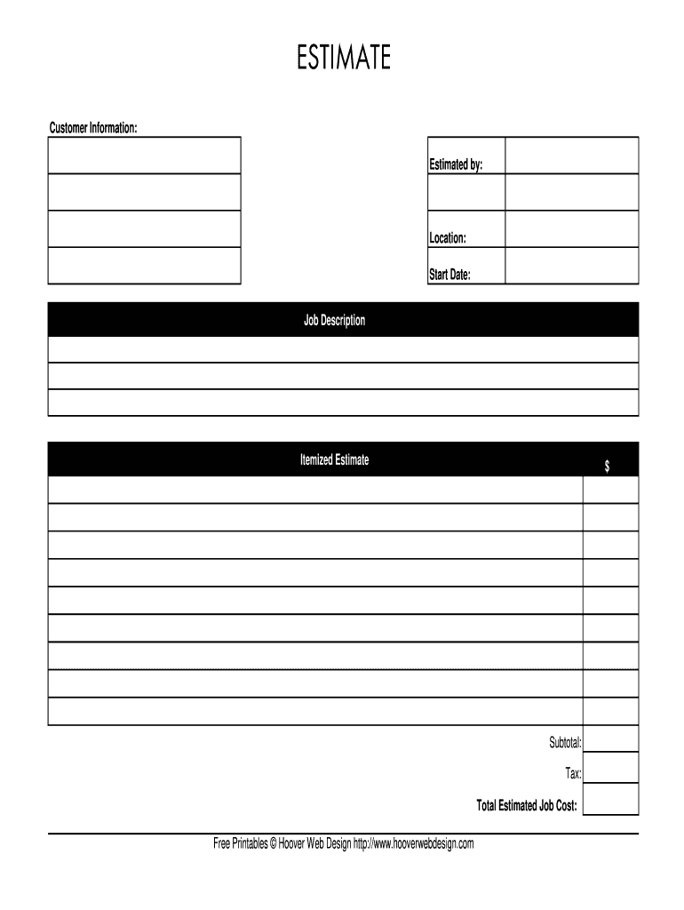 Estimate Template Fill Online Printable Fillable Blank PdfFiller