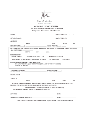Fillable Online Bequest Notification Form - The Marianists Fax Email ...