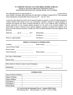 Fillable Online VBS Medical Release Form 2011 - Constant Contact Fax ...
