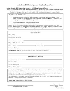 Fillable Online (Addendum to IDX Broker Agreement - Sold Data Request ...
