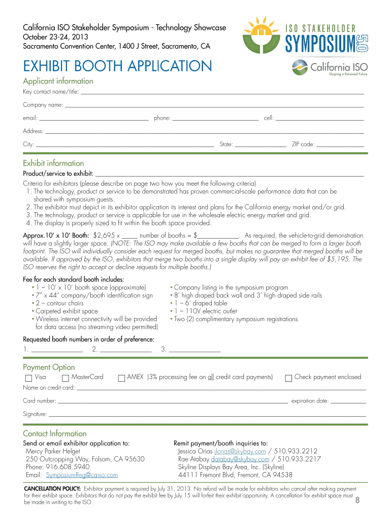 Fillable Online Exhibitor Invitation - California ISO Stakeholder ...