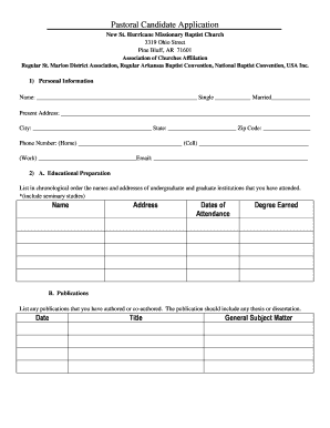 Fillable Online Pastoral Candidate Application - Razorplanet Fax Email ...