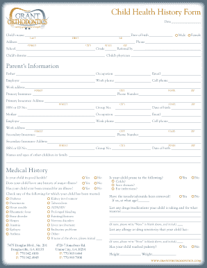 Fillable Online Child Health History Form Date Child Fax Email Print ...