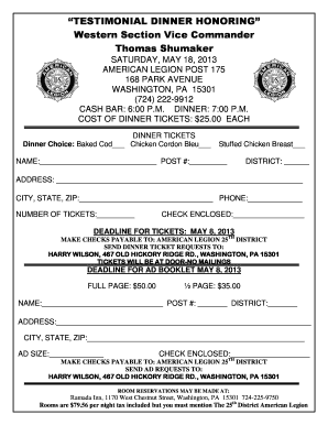 Fillable Online TESTIMONIAL DINNER HONORING Fax Email Print - pdfFiller