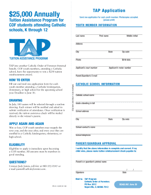 Fillable Online Fraternal Benefit: TAP Application - Catholic Web Fax Email Print - pdfFiller