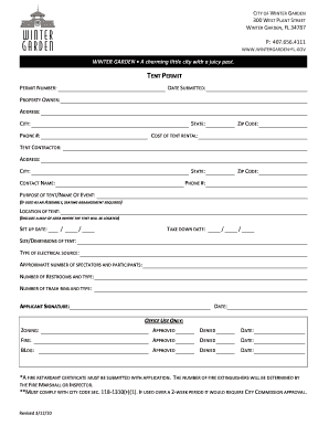 Fillable Online Tent Permit Application - City of Winter Garden Fax ...