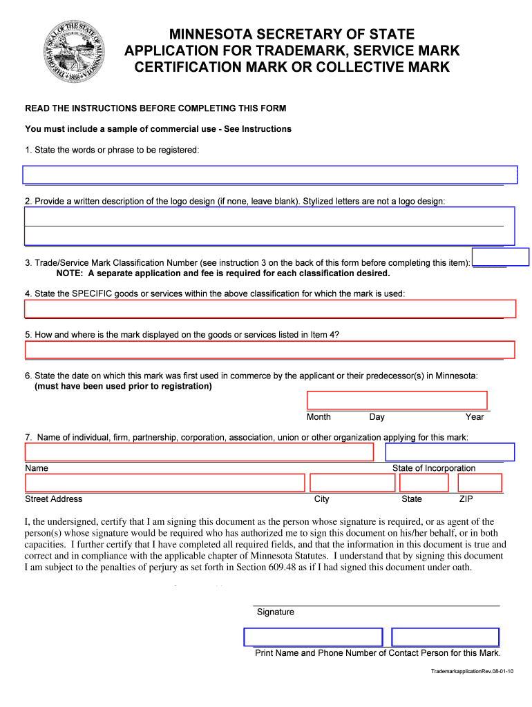 Fillable Online Application for Trademark, Service Mark Certification ...