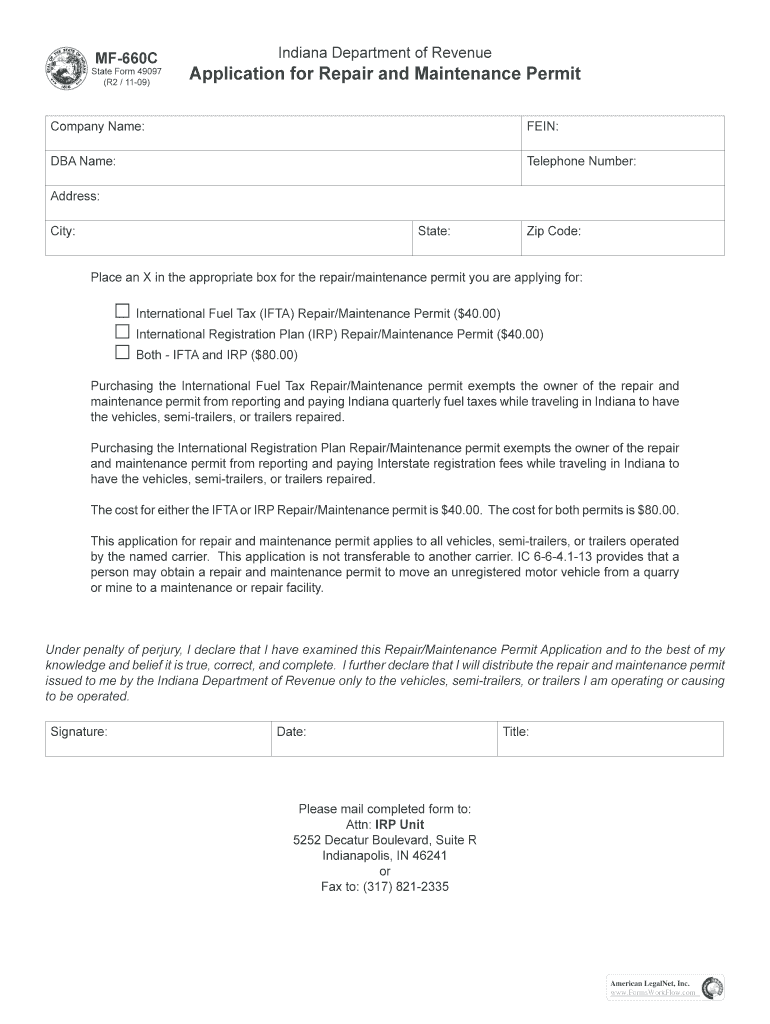 Fillable Online Application for Repair and Maintenance Permit Fax Email ...