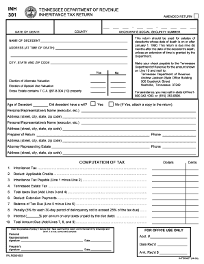 Fillable Online Form INH-301 - TN.gov Fax Email Print - pdfFiller