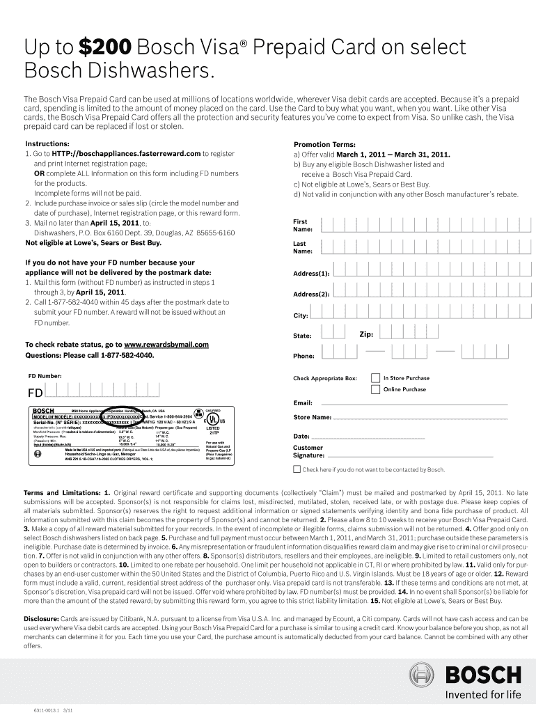 Fillable Online Bosch Visa Prepaid Card Promotion Fax Email Print ...