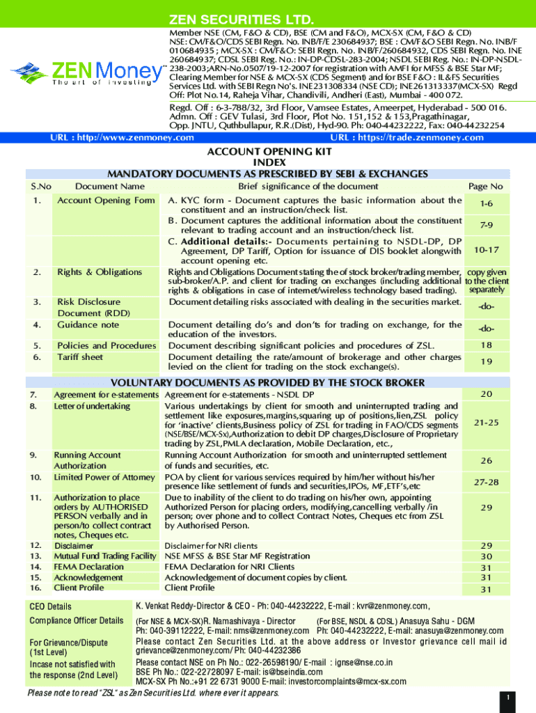 Fillable Online ZEN SECURITIES LTD. Account Opening Kit Fax Email Print ...