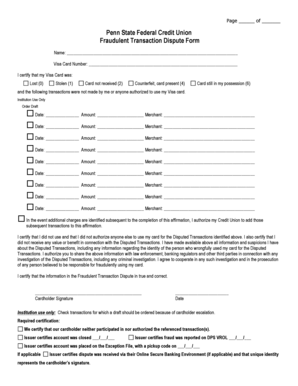 Fillable Online Fraudulent Transaction Dispute 4.2011 Form - Penn State ...