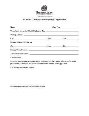 Fillable Online 12 under 12 Young Alumni Spotlight Application Fax ...