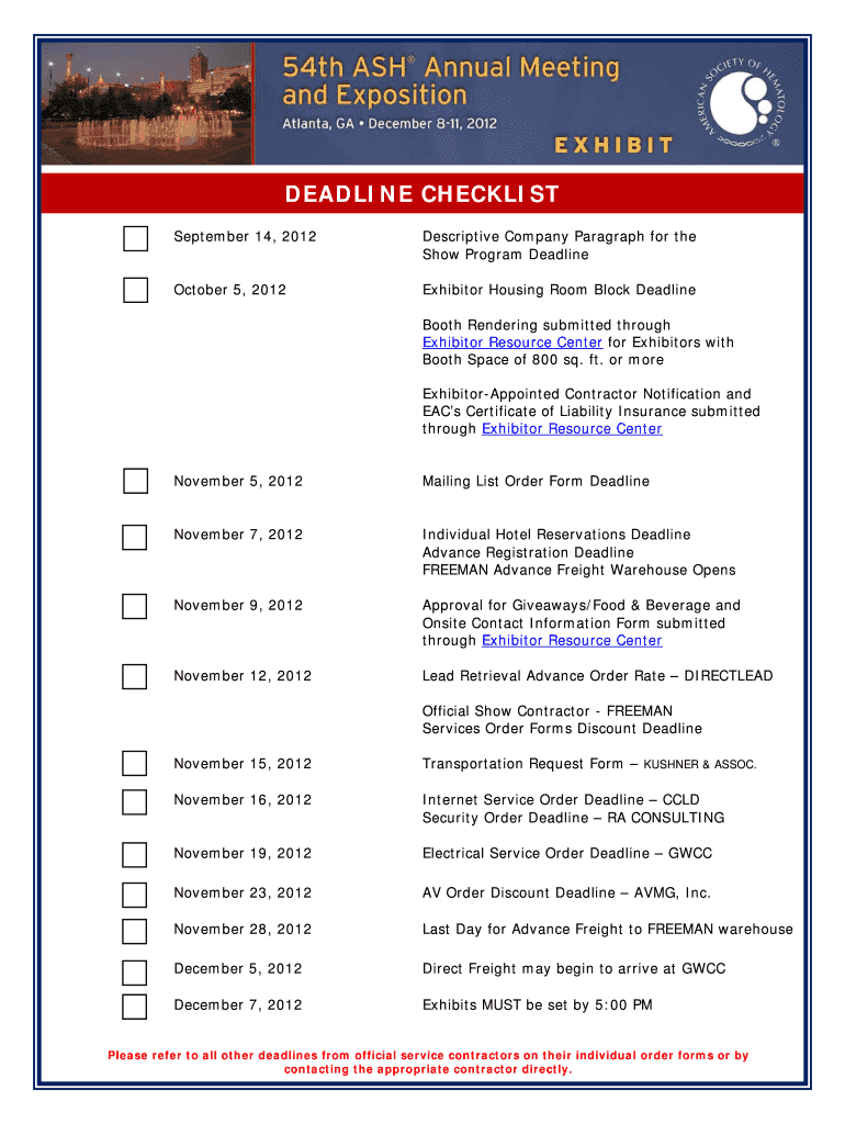 Fillable Online Deadline Checklist for Exhibitors Fax Email Print ...