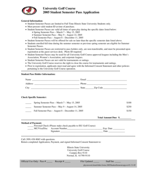 Fillable Online University Golf Course 2005 Student Semester Pass ...